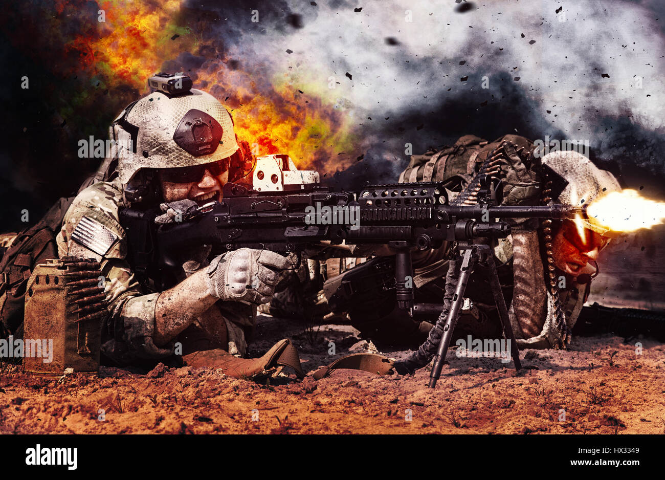 Machine gun crew in action Stock Photo - Alamy