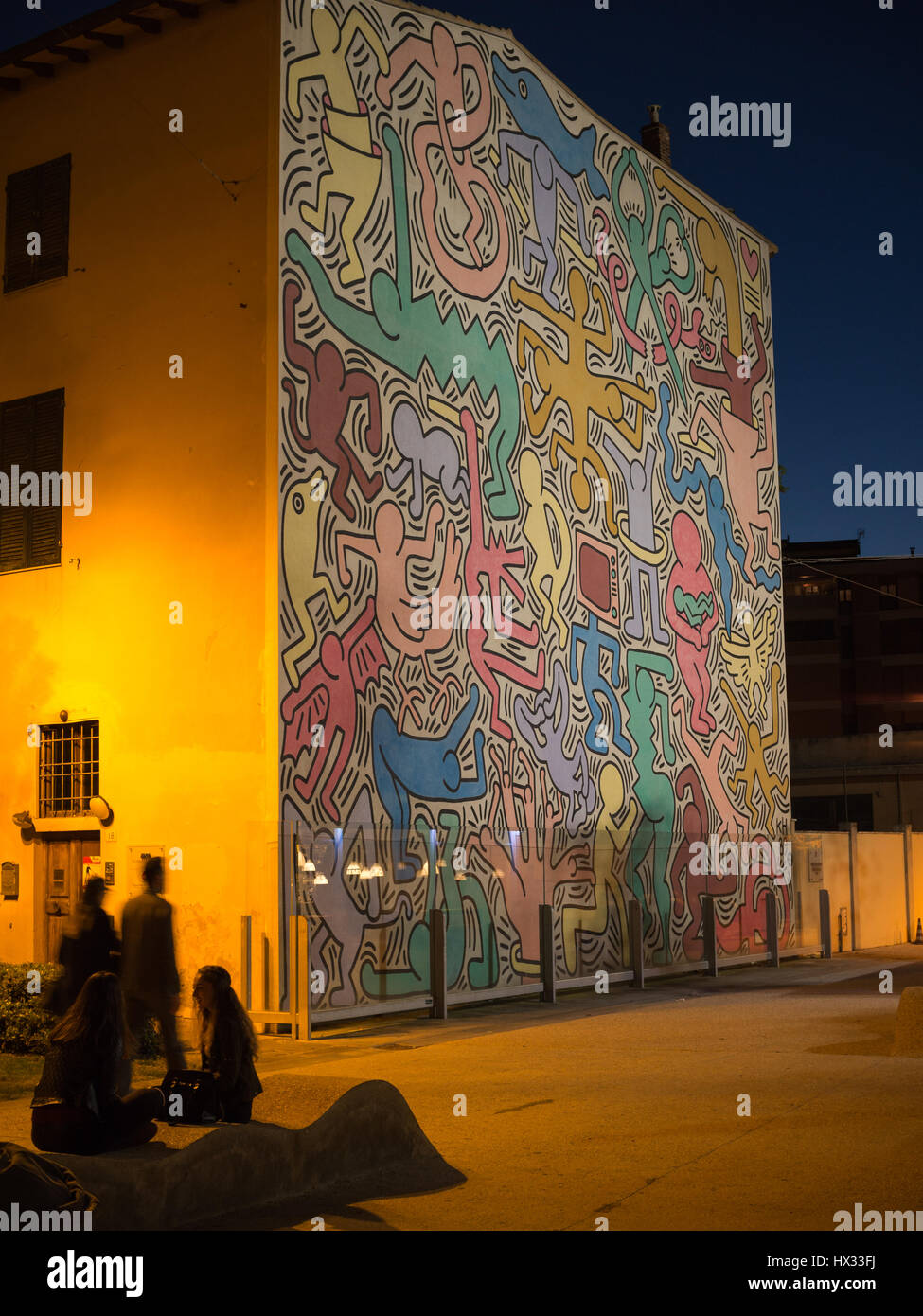 Keith Haring work in Pisa, night shot Stock Photo - Alamy