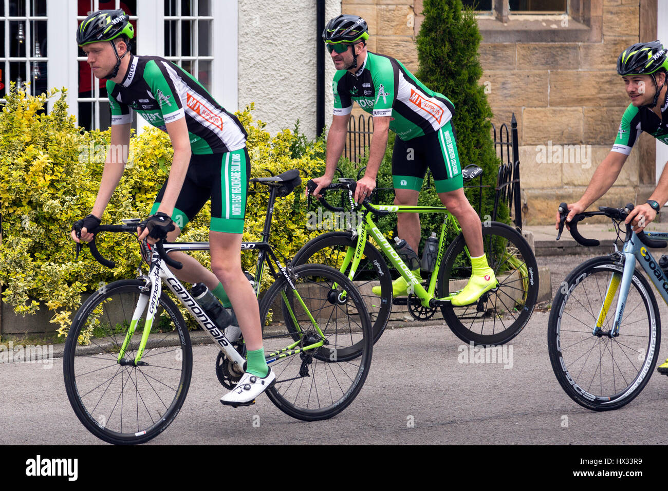 Cyclists in Stokesley, North Yorkshire, England, UK Stock Photo - Alamy
