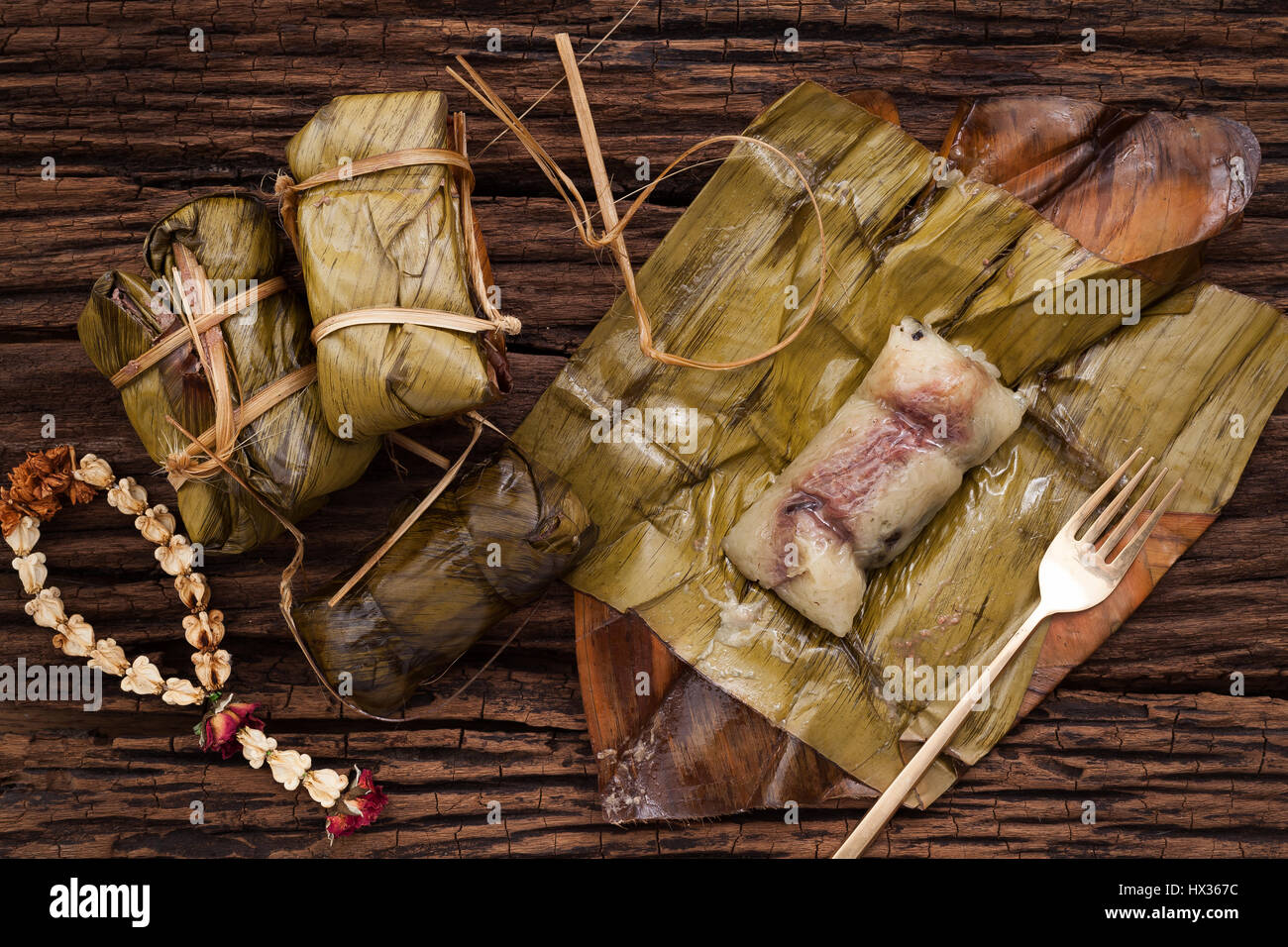 Khao Tom Mat - Thai dessert - Sticky Rice, Banana and Black Beans ...