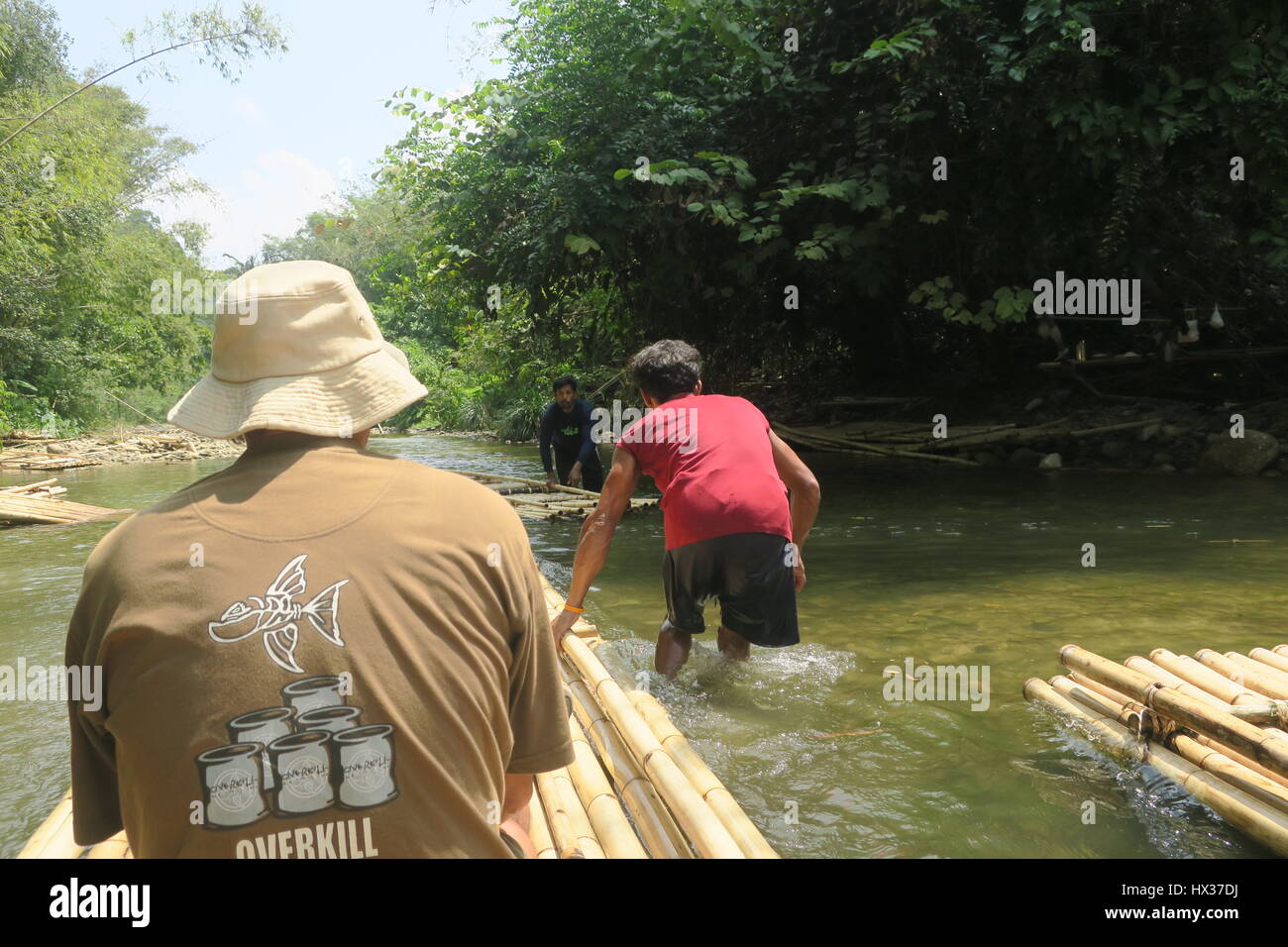 A start of a bamboo rafting in Phuket. The stream is very calm and ...