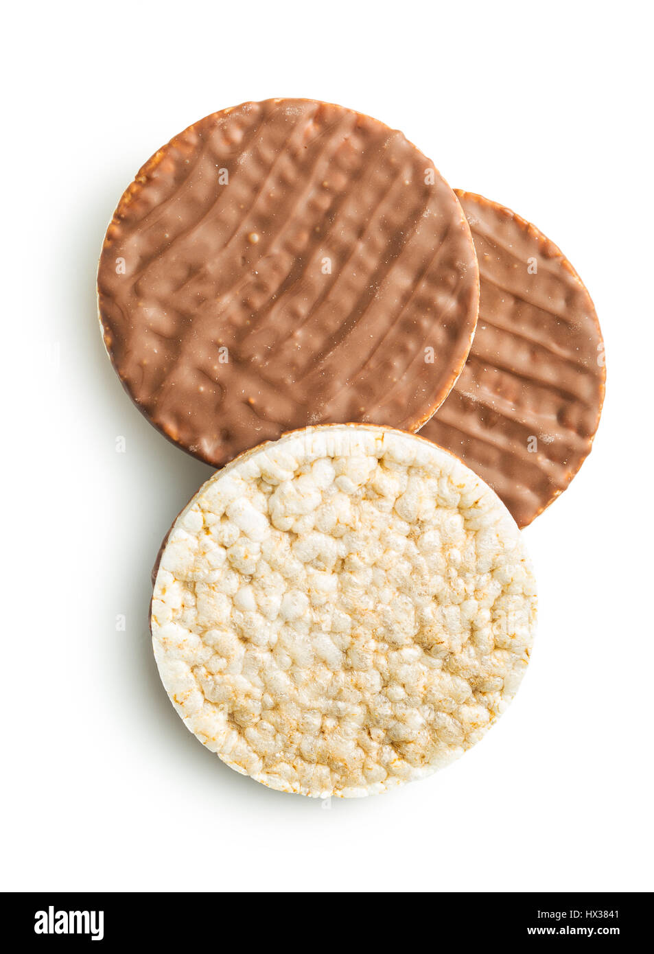Puffed rice bread with chocolate isolated on white background Stock ...