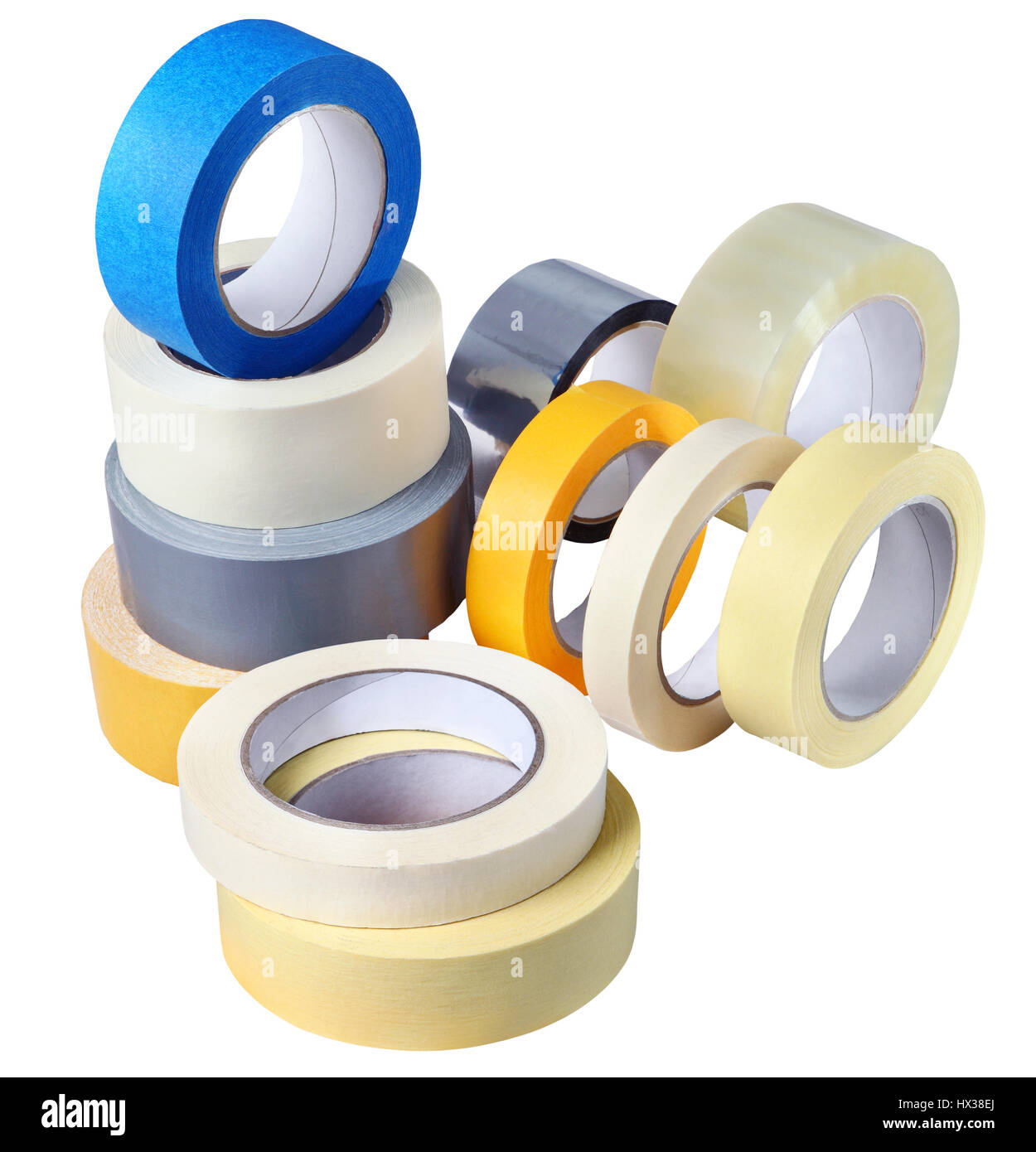 Office supplies, a set of rolls adhesive tape, paper, plastic, various ...