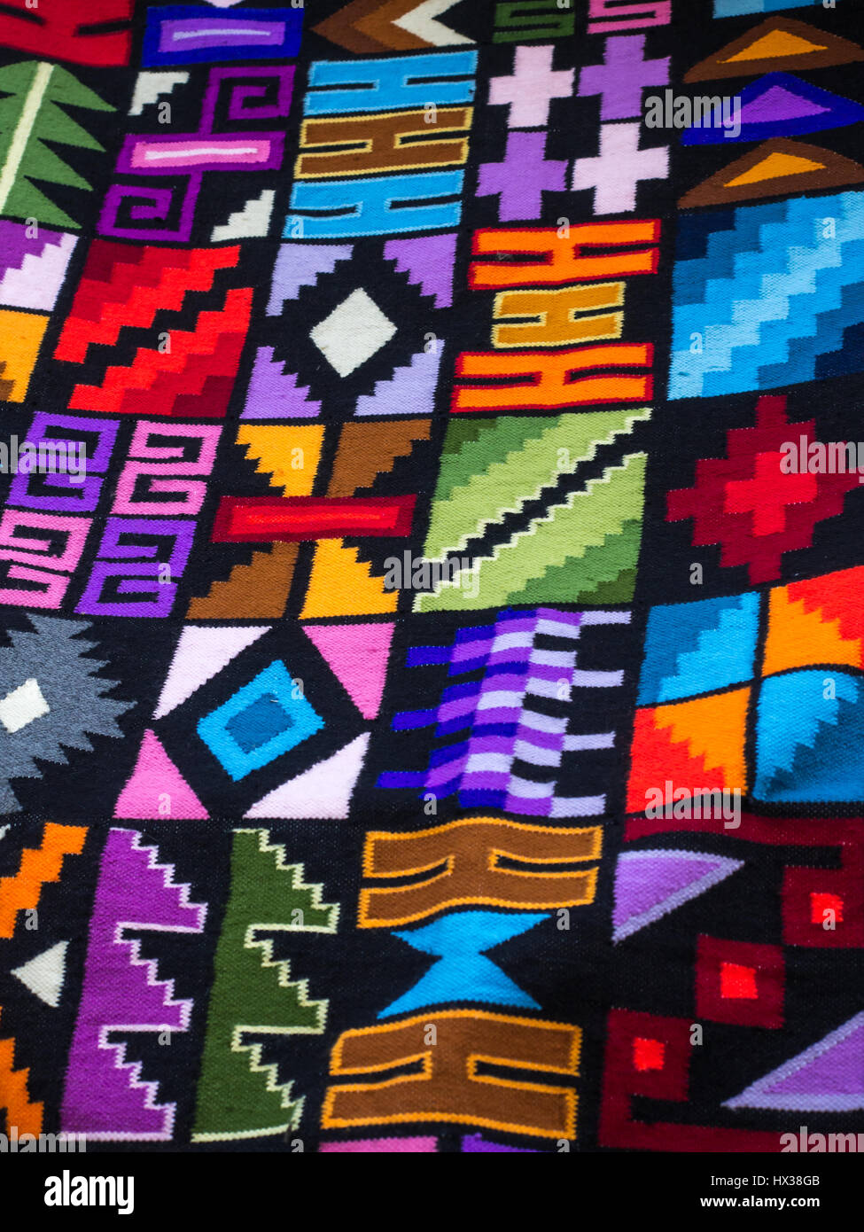 Colorful, beautiful handicraft on the stalls in small town in Peru ...
