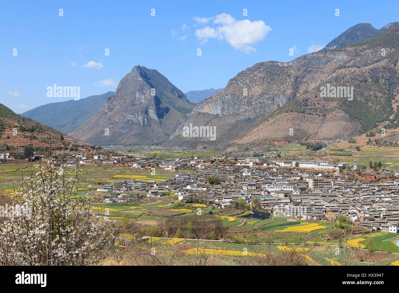 ShiGu village near Lijiang, aerial view. ShiGu is in Yunnan, China, and ...