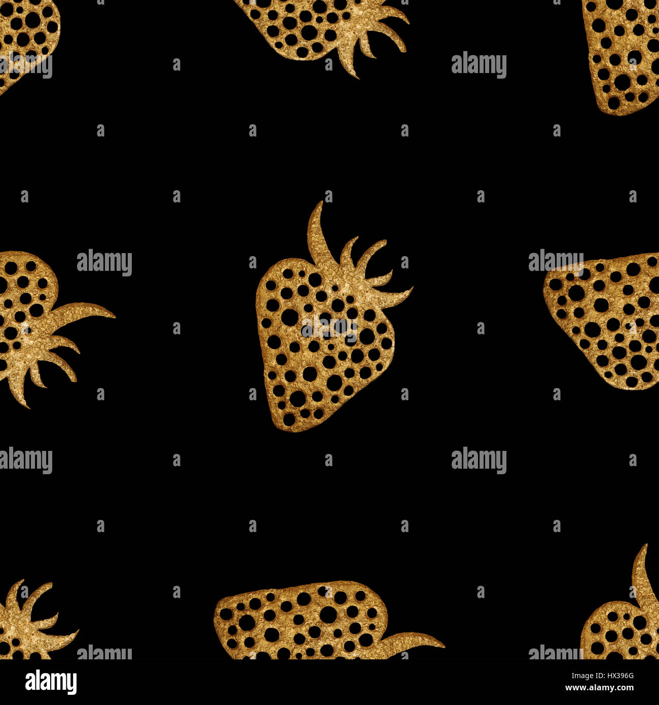 Gold strawberry seamless pattern. Berry hand painted abstract nature ...