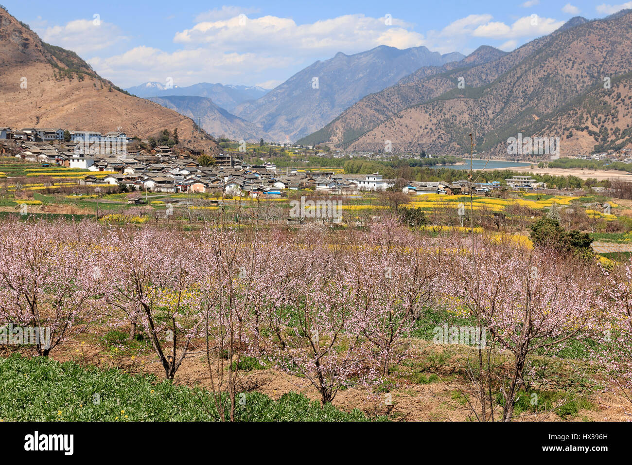 ShiGu village near Lijiang, aerial view. ShiGu is in Yunnan, China, and ...
