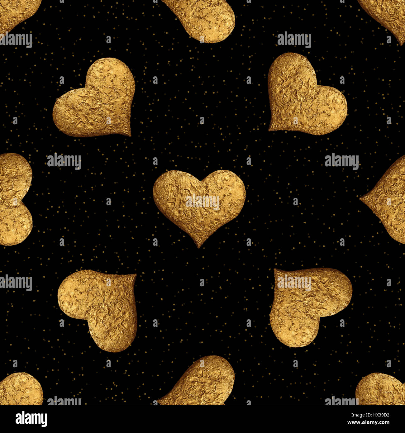 Gold heart hand painted pattern. Vintage love seamless golden ...