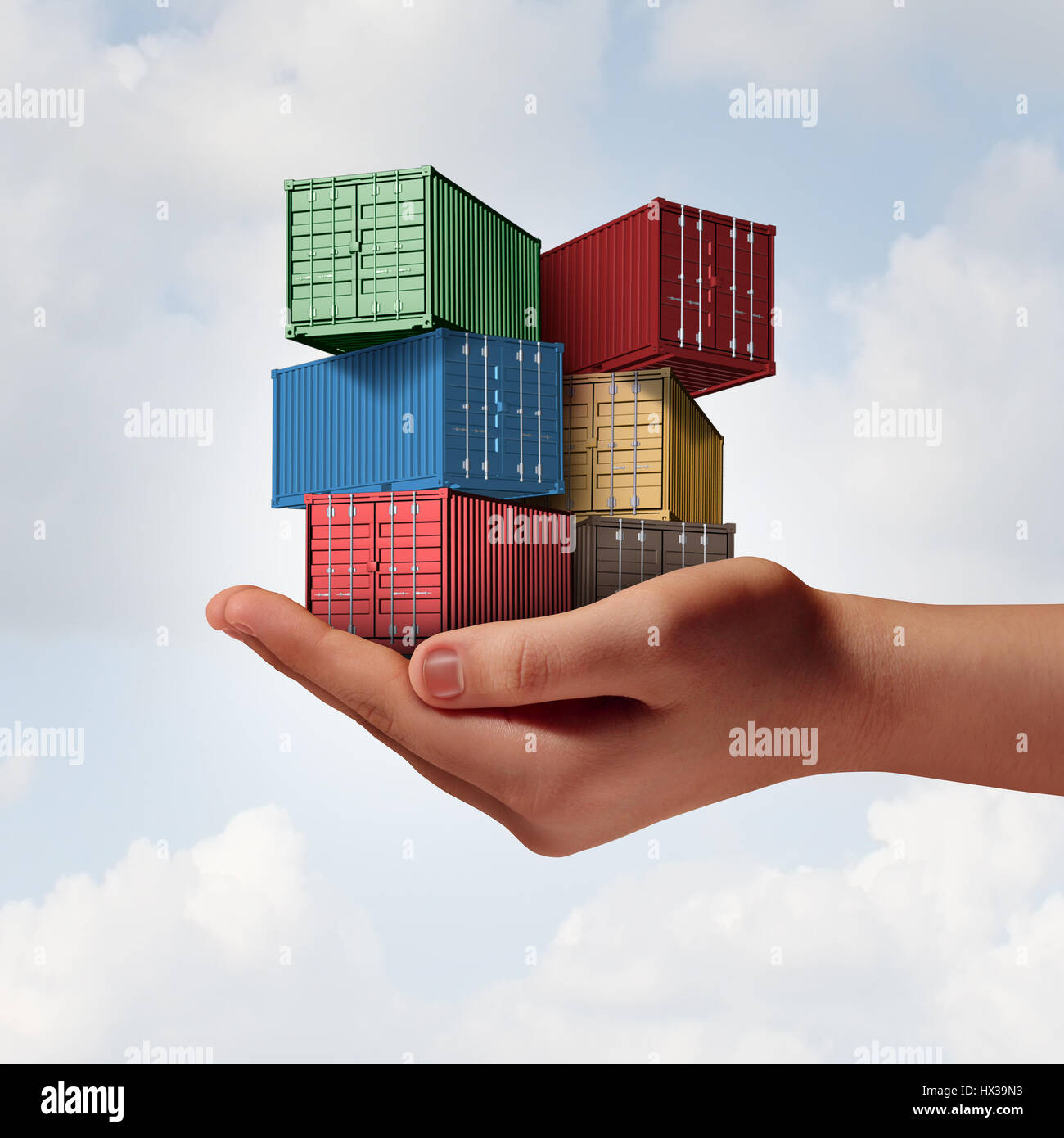 Cargo shipping support concept as a hand holding a group of freight ...