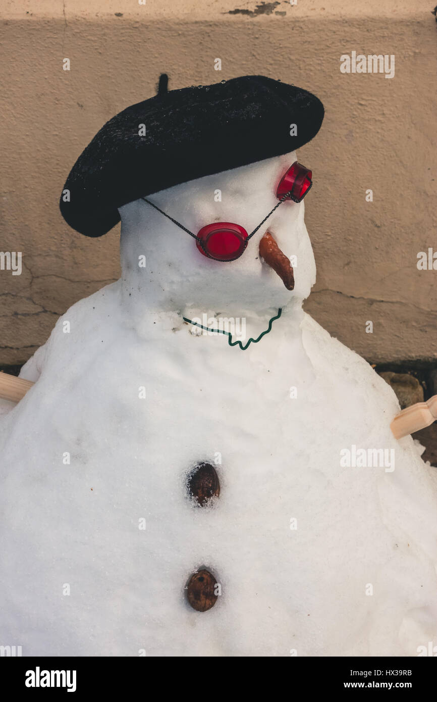 Funny snowman in winter Stock Photo - Alamy