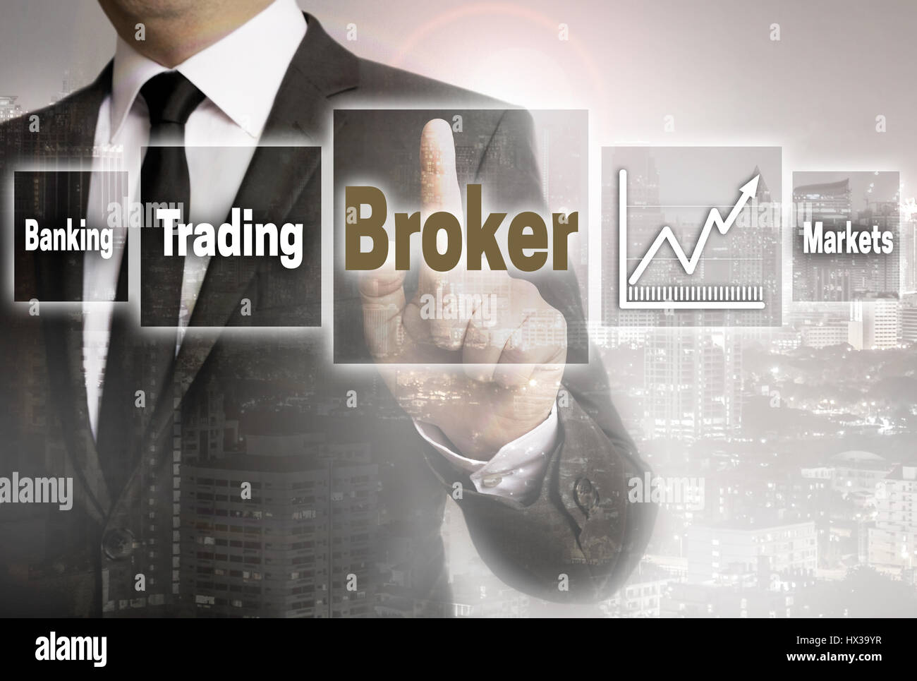 Broker businessman with city background concept Stock Photo - Alamy