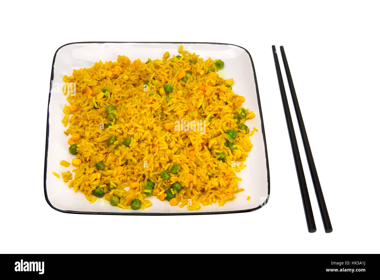 Rice with vegetables and chopsticks. Isolated on white background Stock ...