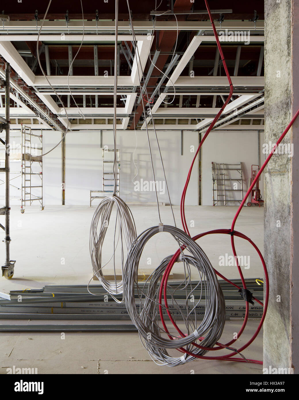 Detail of wiring and exhibition space under construction. Design Museum ...