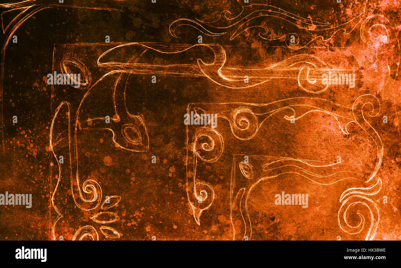 linear drawing of ornamental frame with filigrane pattern on abstract ...