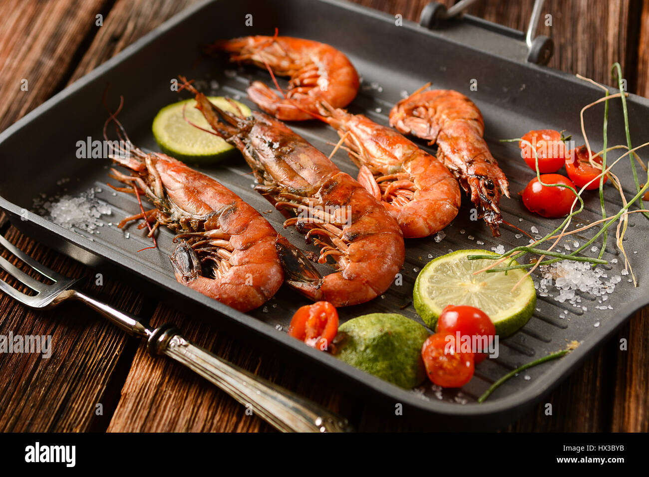 roasted red prawns with ingredients around - closeup Stock Photo - Alamy
