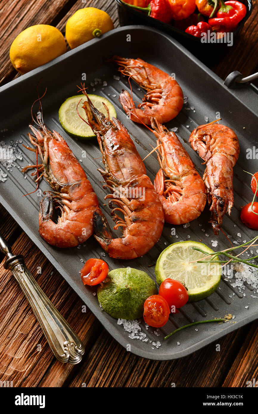 roasted red prawns with ingredients around - closeup Stock Photo - Alamy