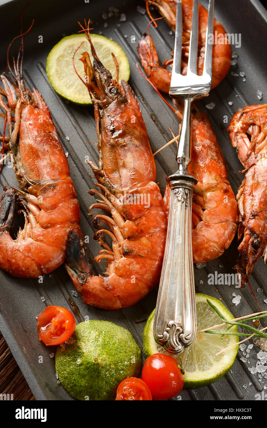 roasted red prawns with ingredients around - closeup Stock Photo - Alamy