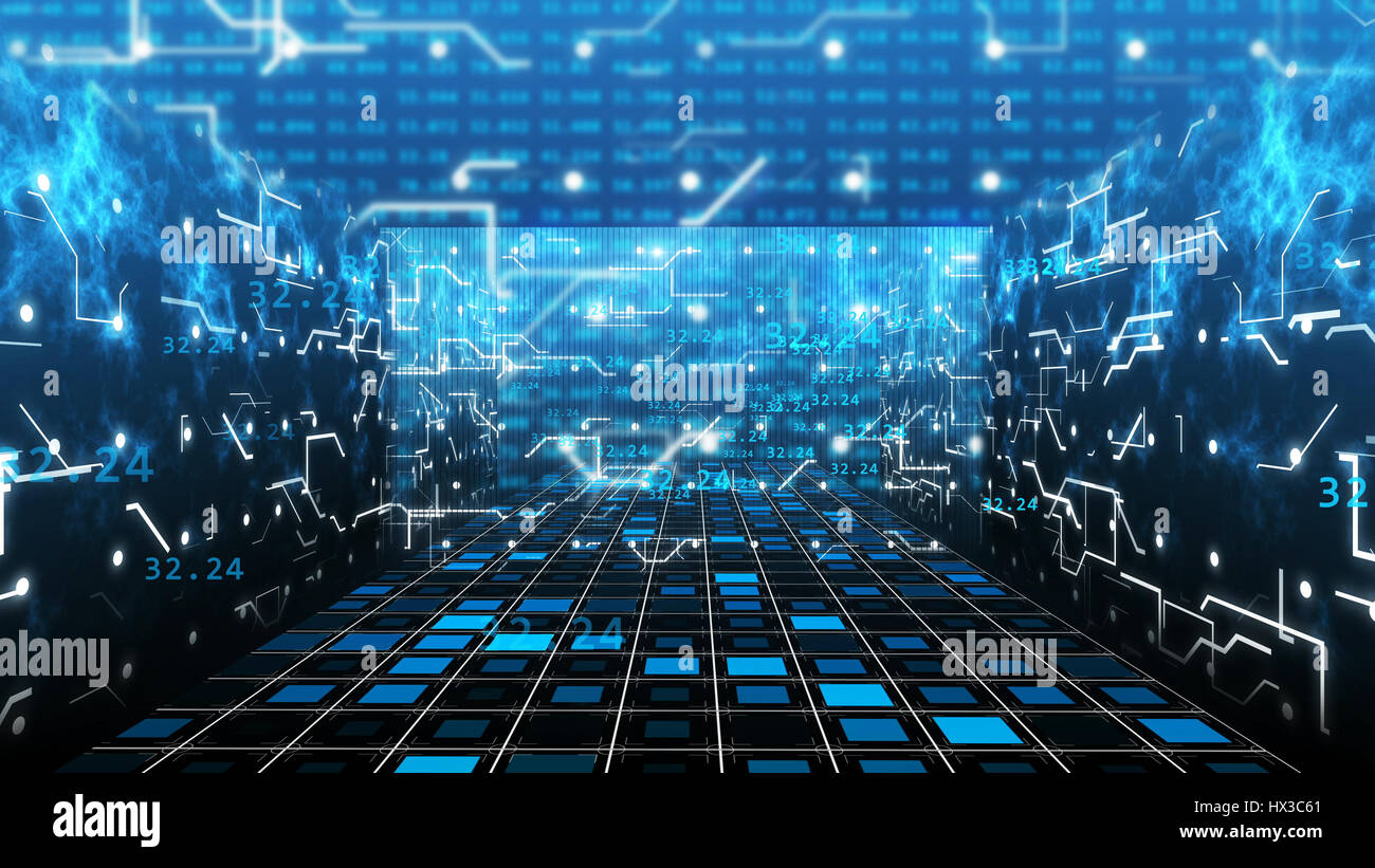 3d illustration of Abstract technology concept with numbers and circuit ...