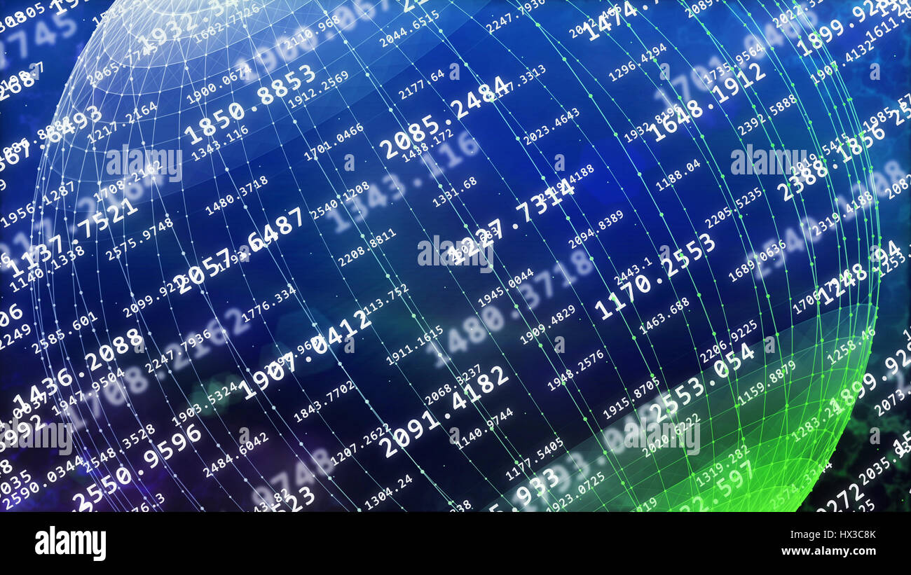 3d rendering of big data concept. Sphere consist of lines, dots and ...