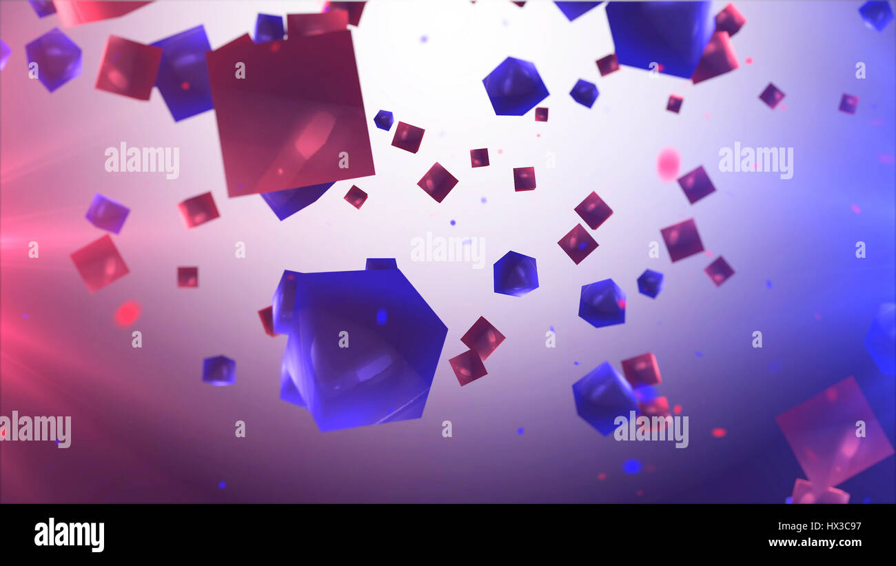 3d illustration of abstract red and blue cubes in the air. Abstract ...