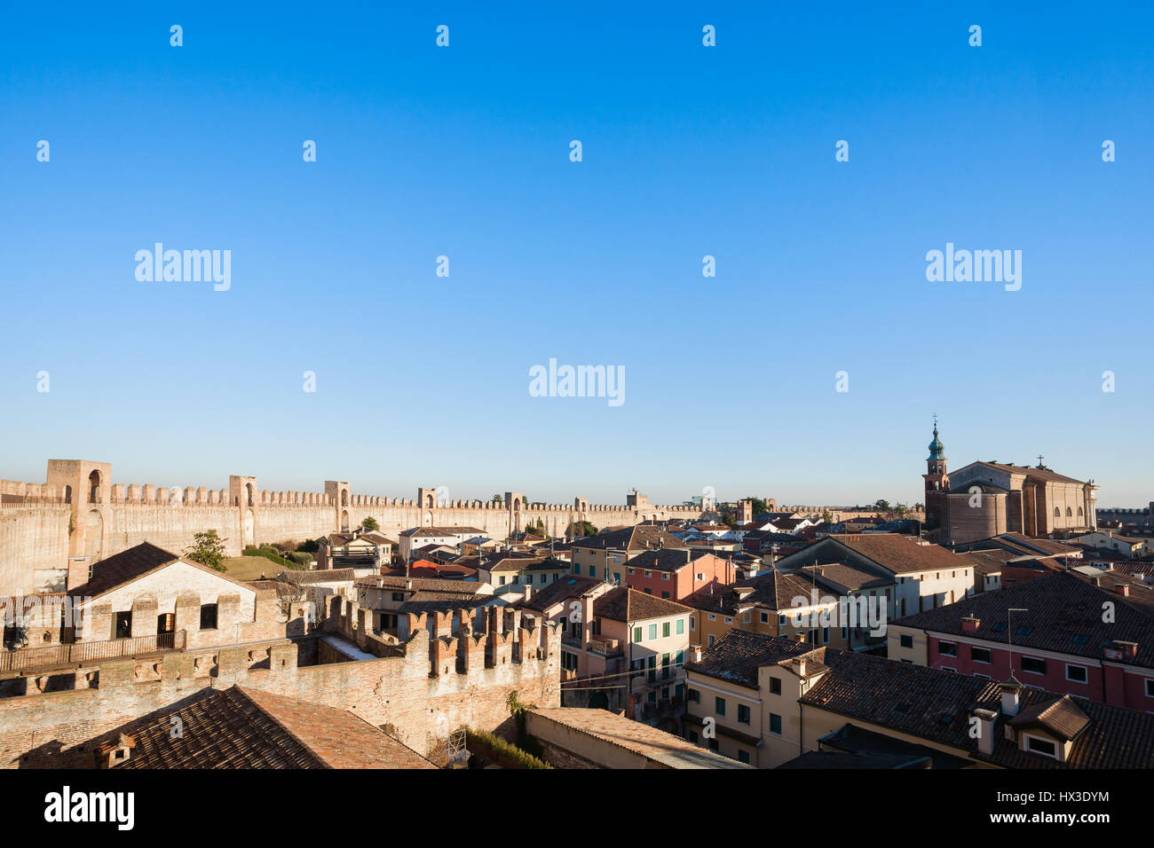 View of Cittadella, medieval walled city in Italy. Italian fortificated ...