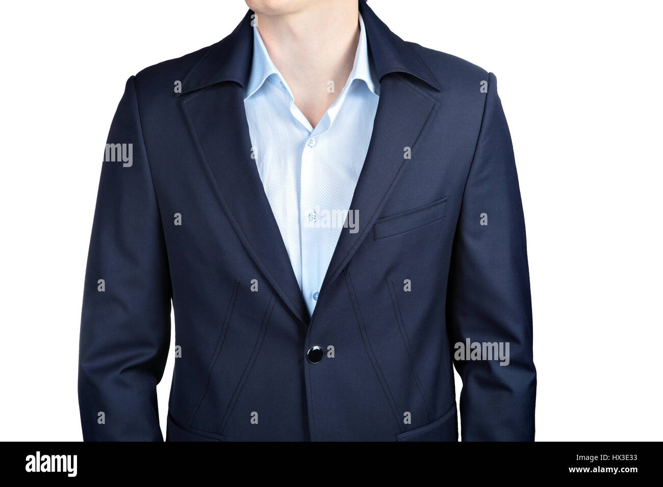 Close-up of stylish navy blue men wedding jacket, isolated on white ...