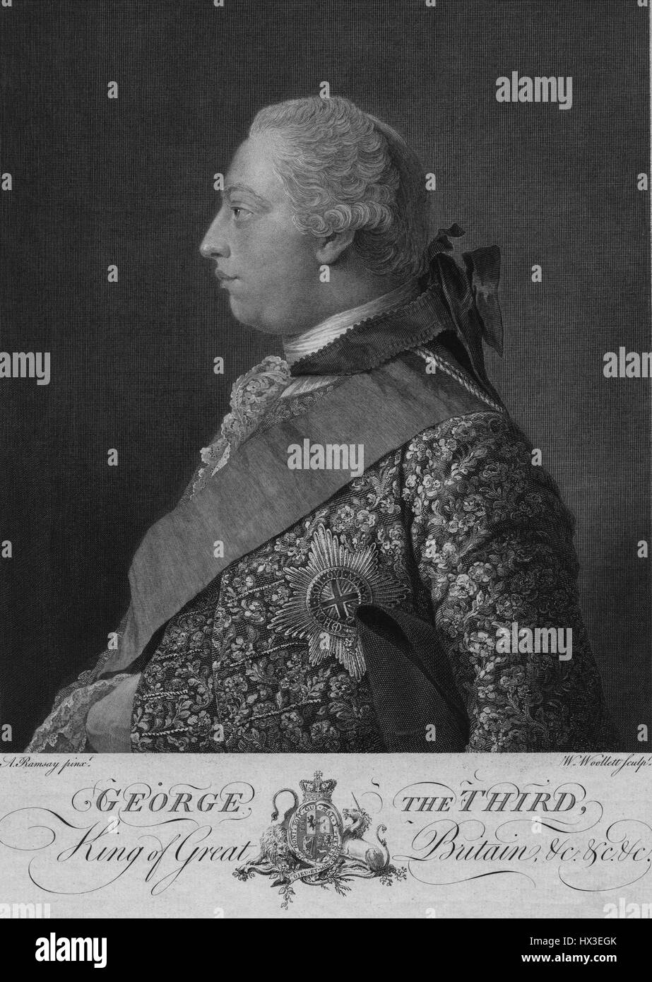 Sideways chest up portrait of King George the third of Britain, 1800 ...