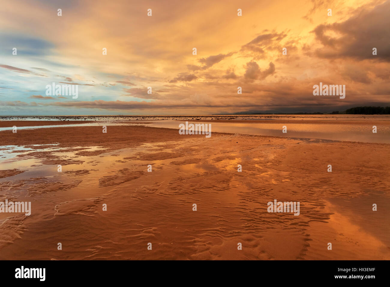 Tropical beach in ebb time on sunset background Stock Photo - Alamy