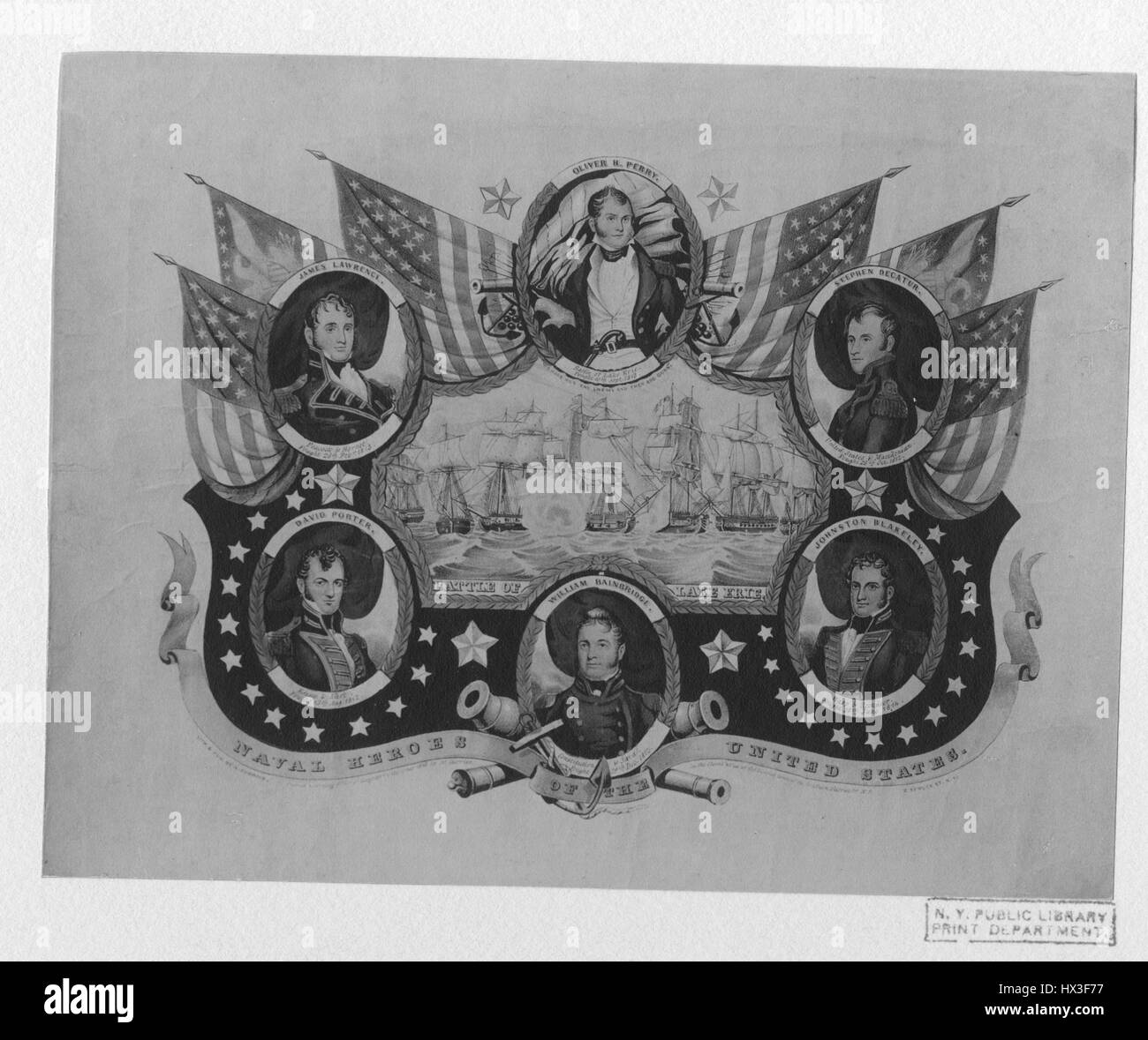 Image of United States naval heroes, their portraits surrounding an ...