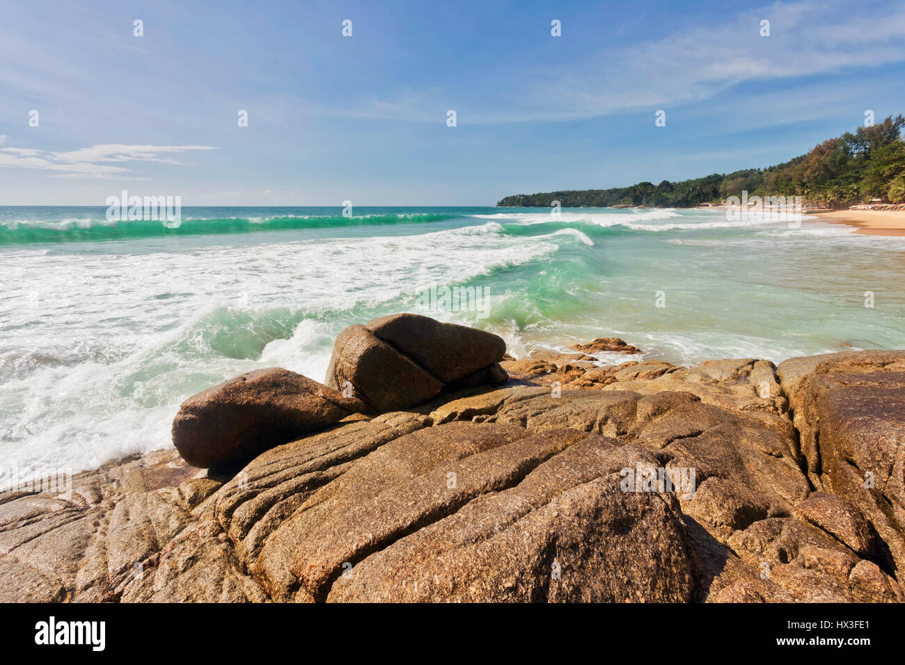 Beautiful tropical beach with rocks. Nature background Stock Photo - Alamy