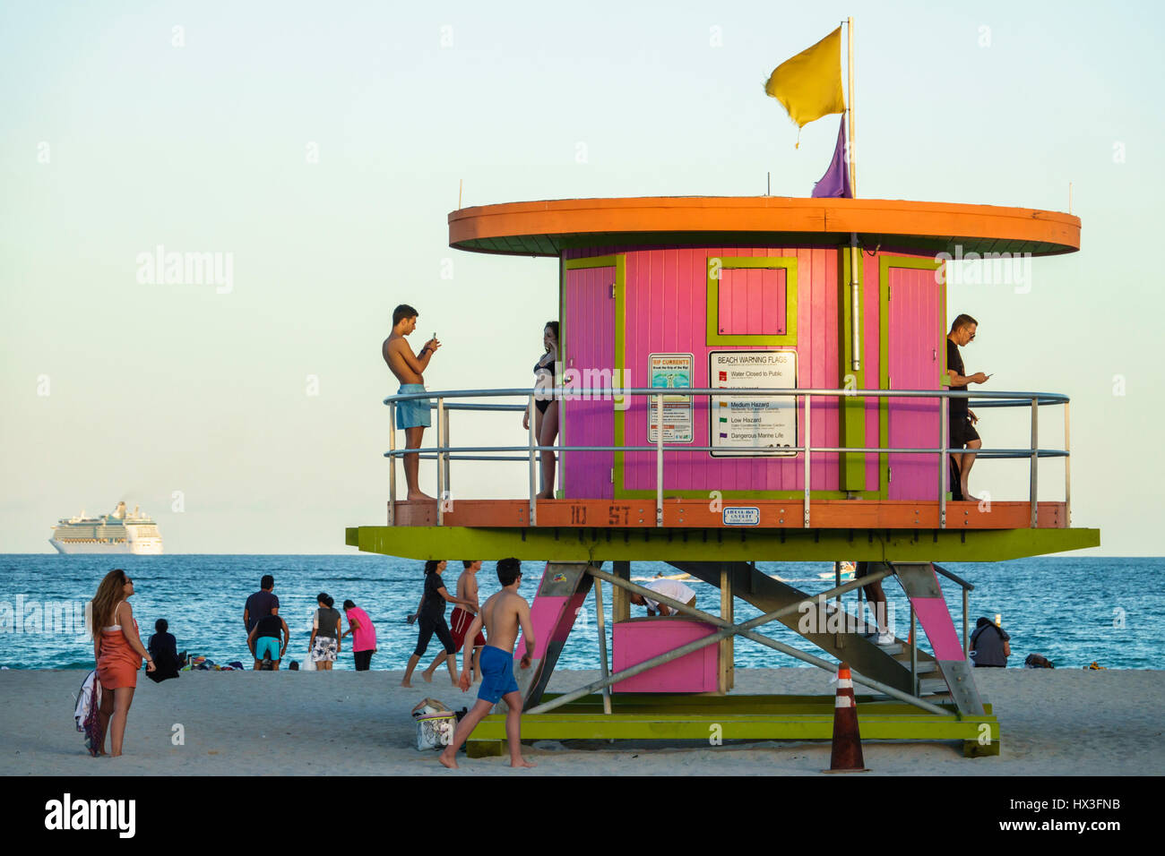 Miami Beach Florida,Atlantic Ocean,sand,water,cruise ship,departing ...