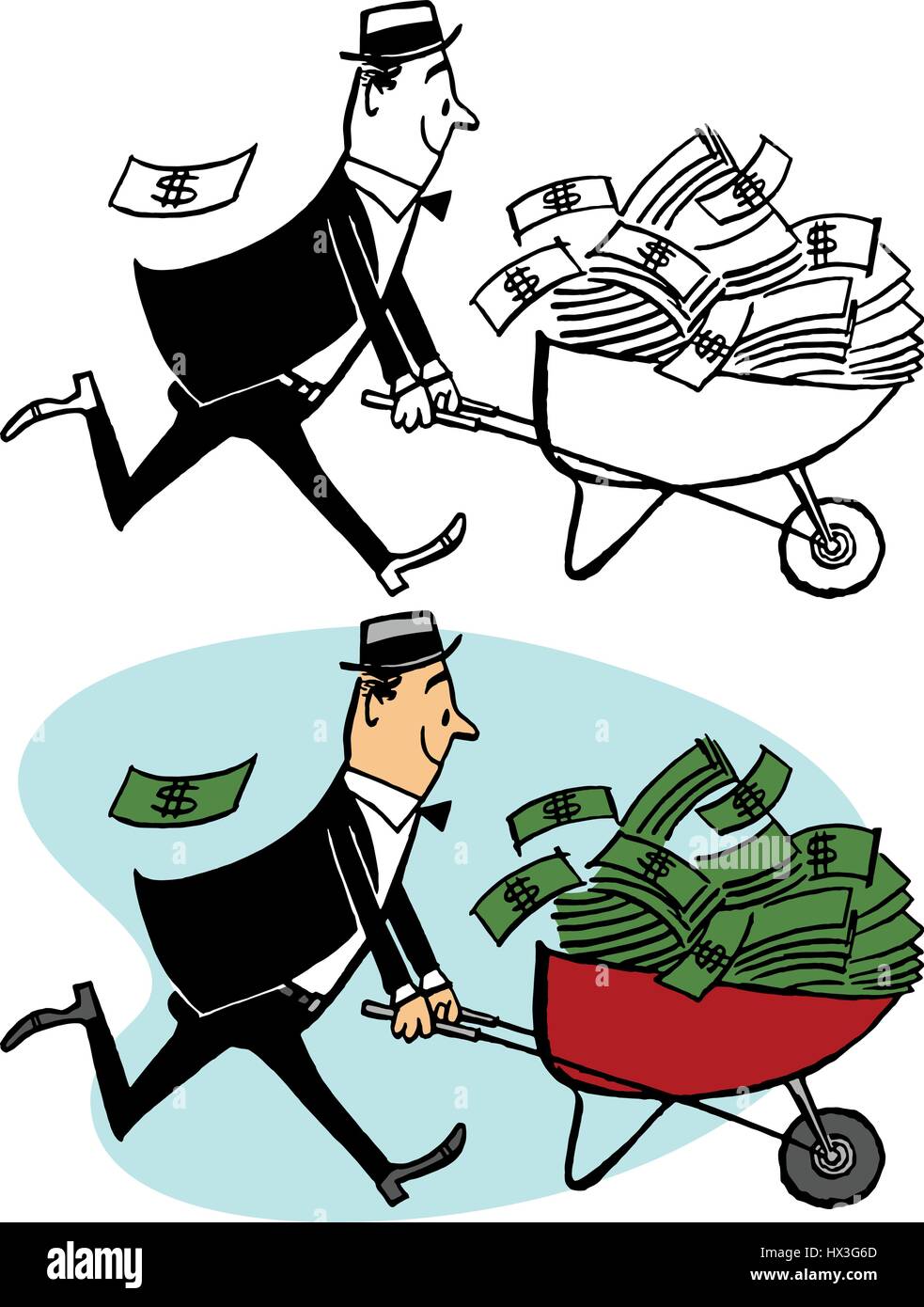A man pushing a wheelbarrow full of money Stock Vector Image & Art - Alamy