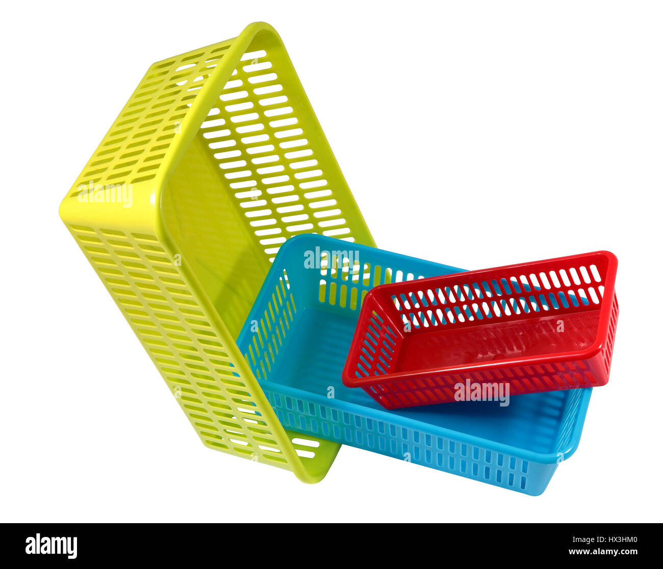 Assorted plastic storage baskets Cut Out Stock Images & Pictures - Alamy