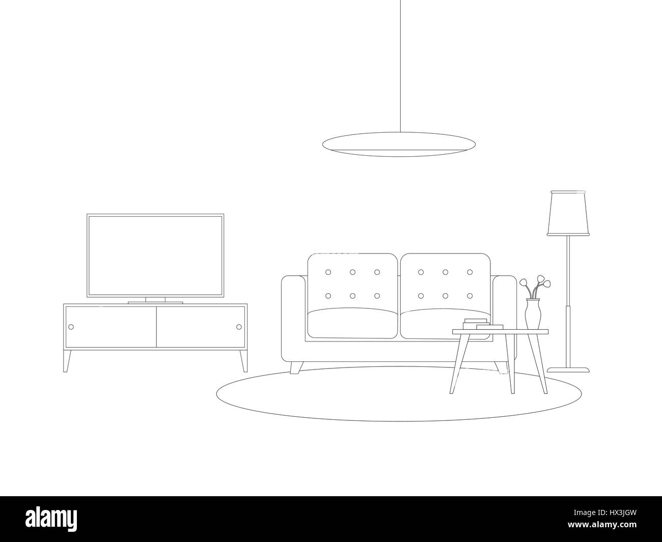 Line interior of living room with furniture Stock Vector Image & Art ...