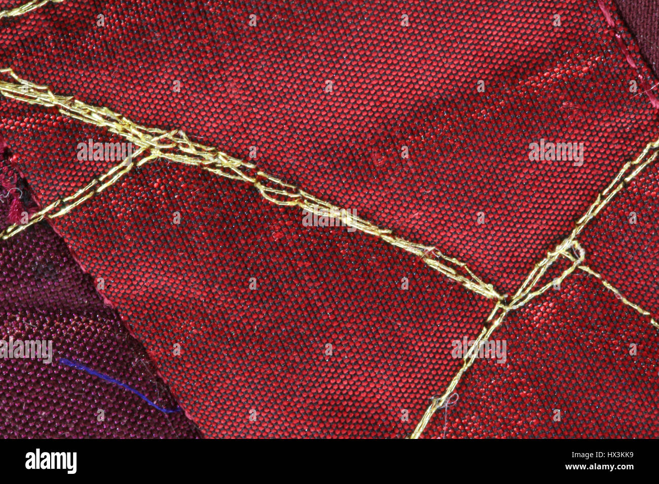 detail of embroidered with gold thread on the fine fabric of a high ...