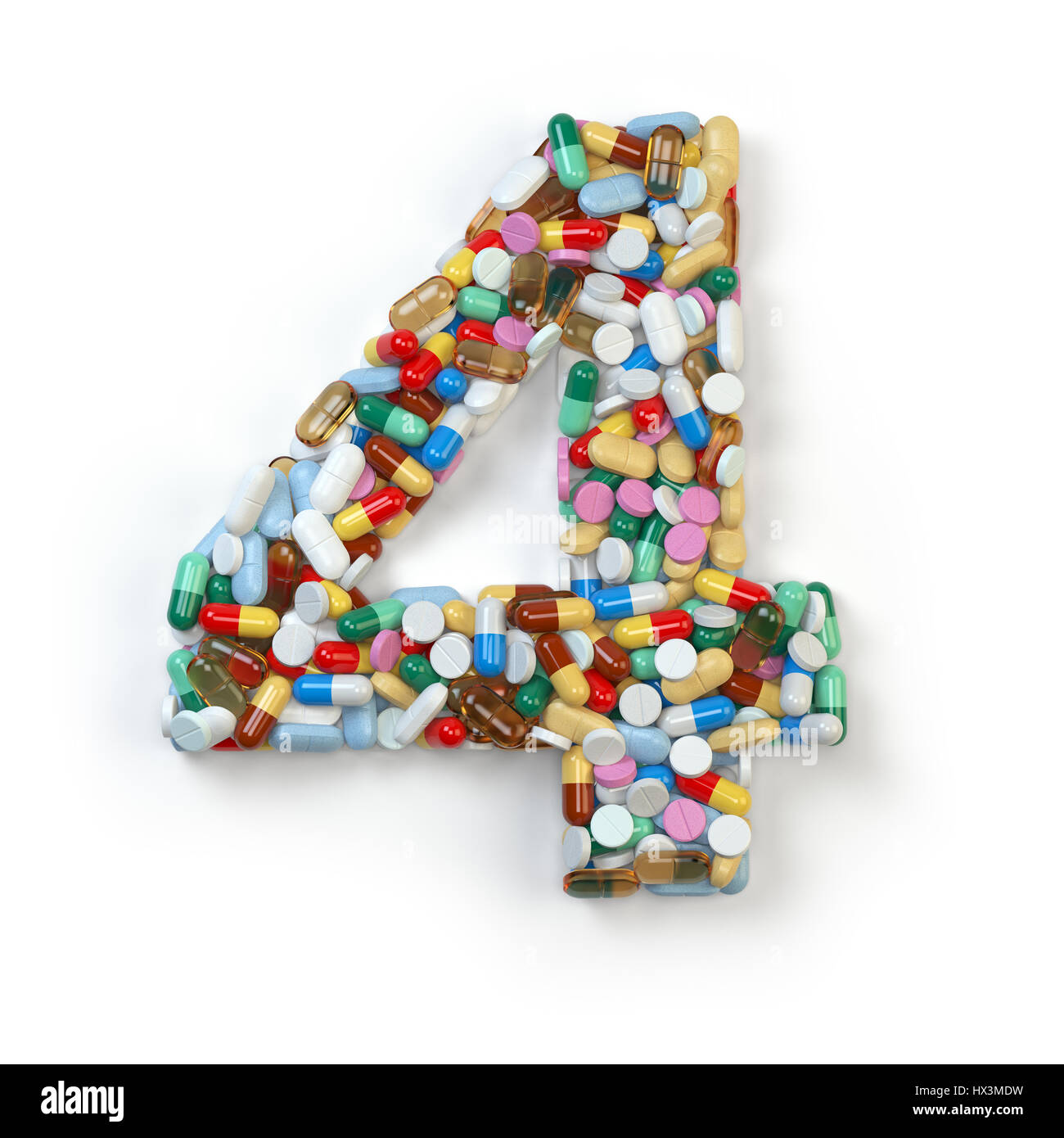Number 4 four. Set of alphabet of medicine pills, capsules, tablets and ...
