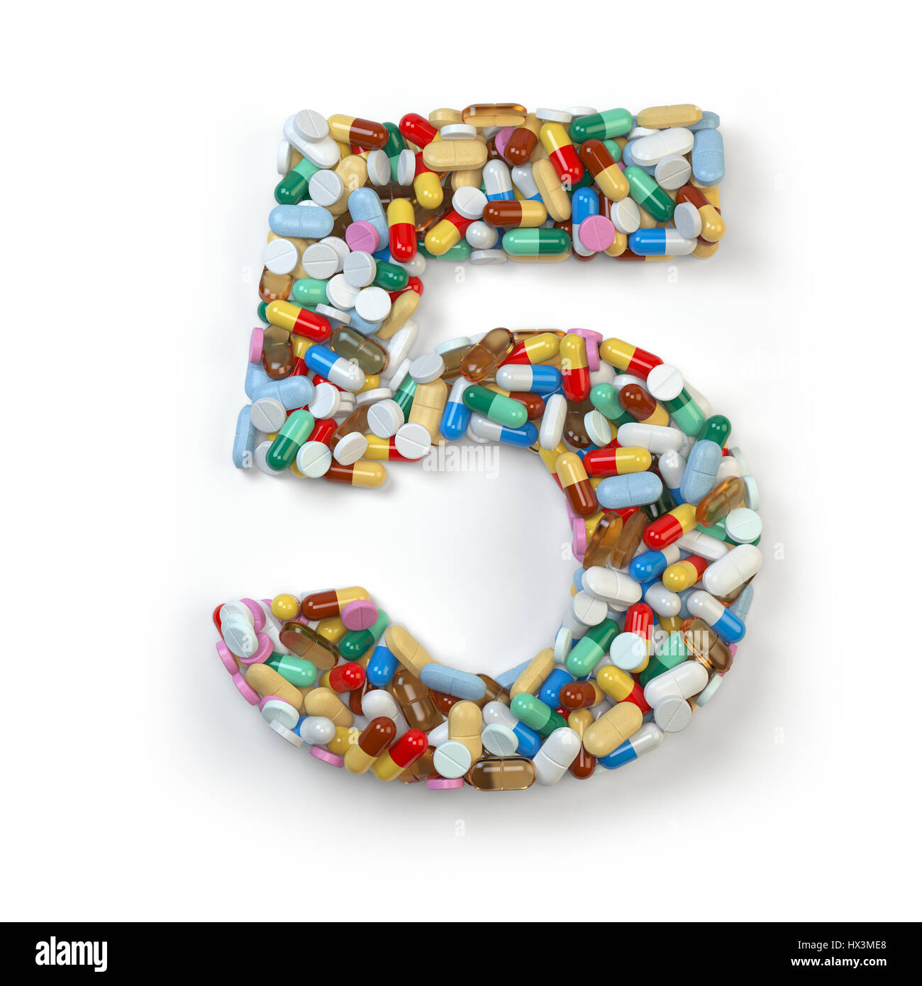 Number 5 five. Set of alphabet of medicine pills, capsules, tablets and ...