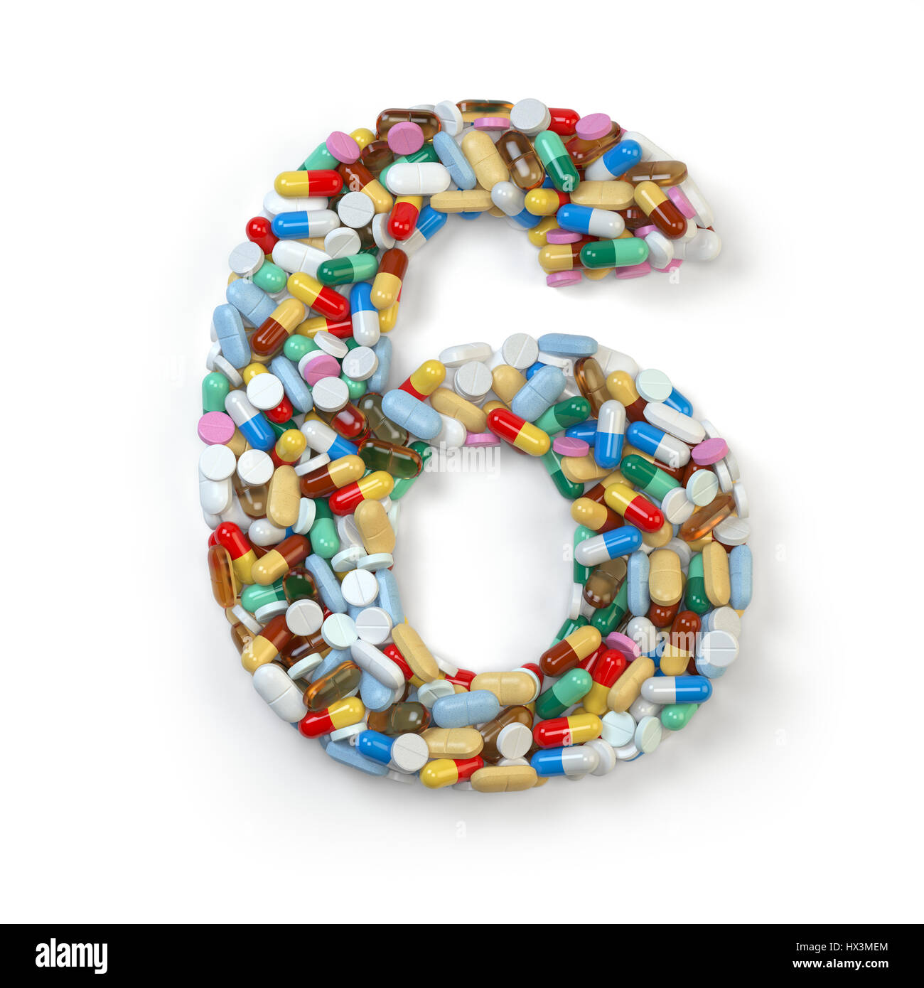 Number 6 six. Set of alphabet of medicine pills, capsules, tablets and ...