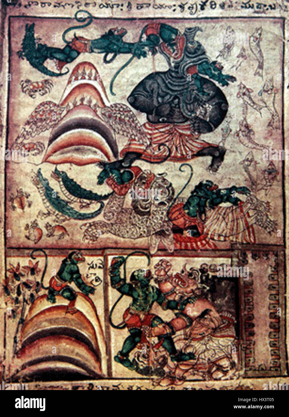 Hanuman encounters with surasa and simhika, hanuman being accousted by ...