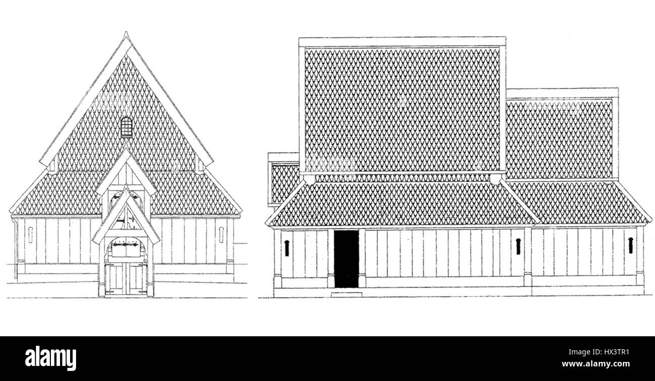 The Heimaey stave church profiles show detailed architectural designs ...
