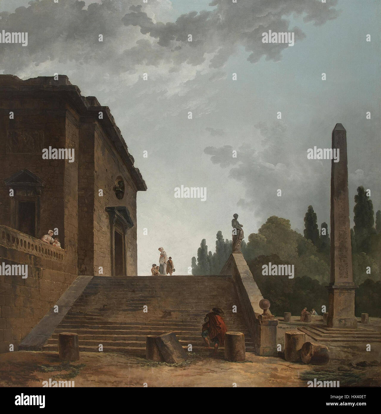 Hubert Robert Landscape with Stairs and Obelisk Stock Photo - Alamy