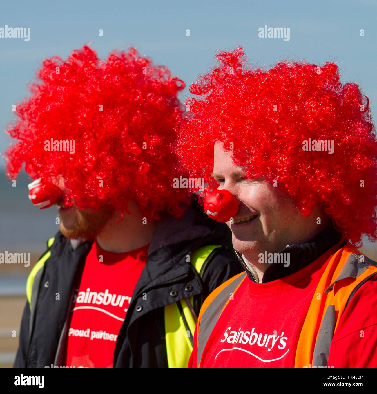 Red Nose Day, as Sainsbury sponsored male fundraisers in red head wigs ...