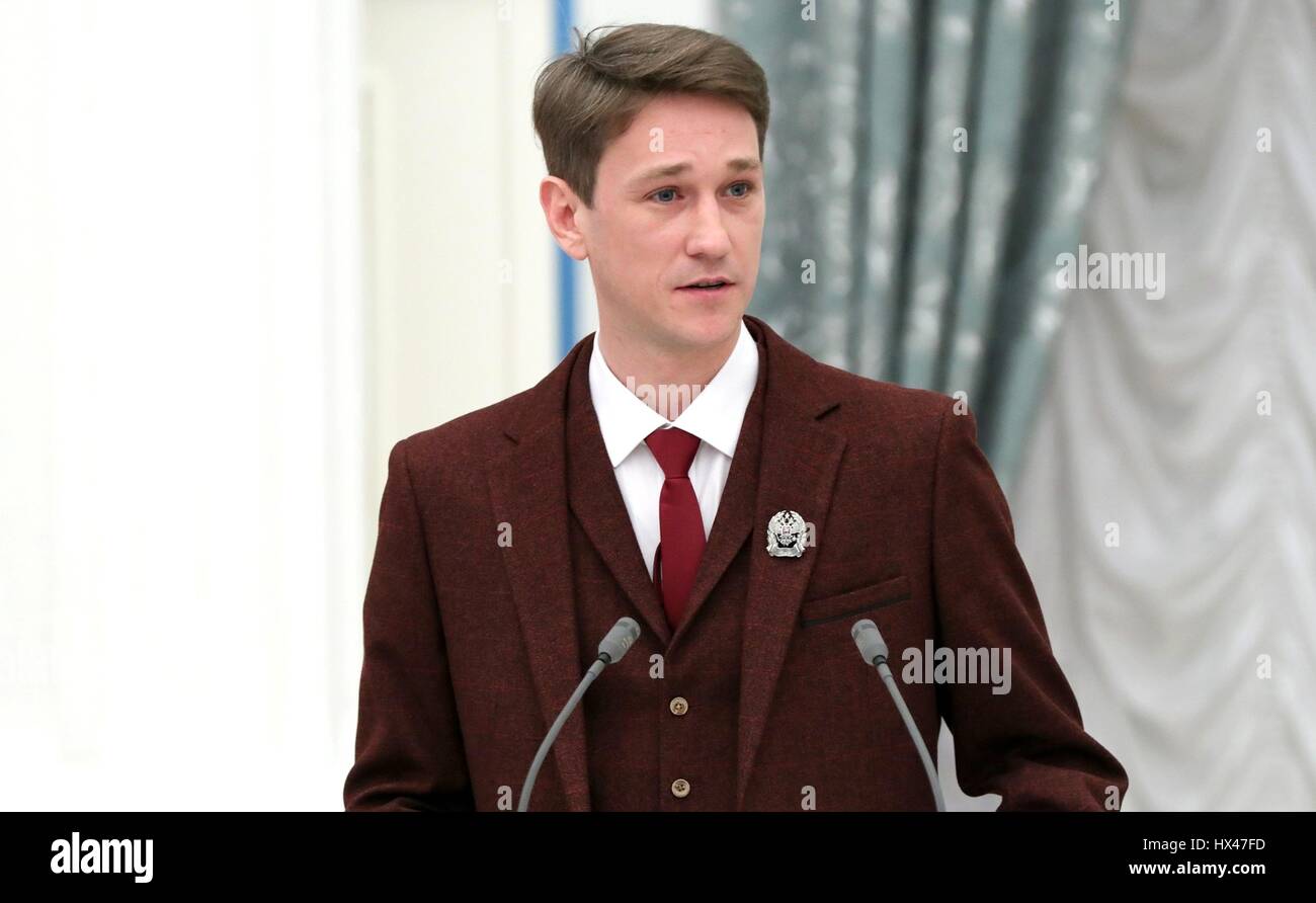 Moscow, Russia. 24th March 2017. Actor Anton Shagin during the award ...