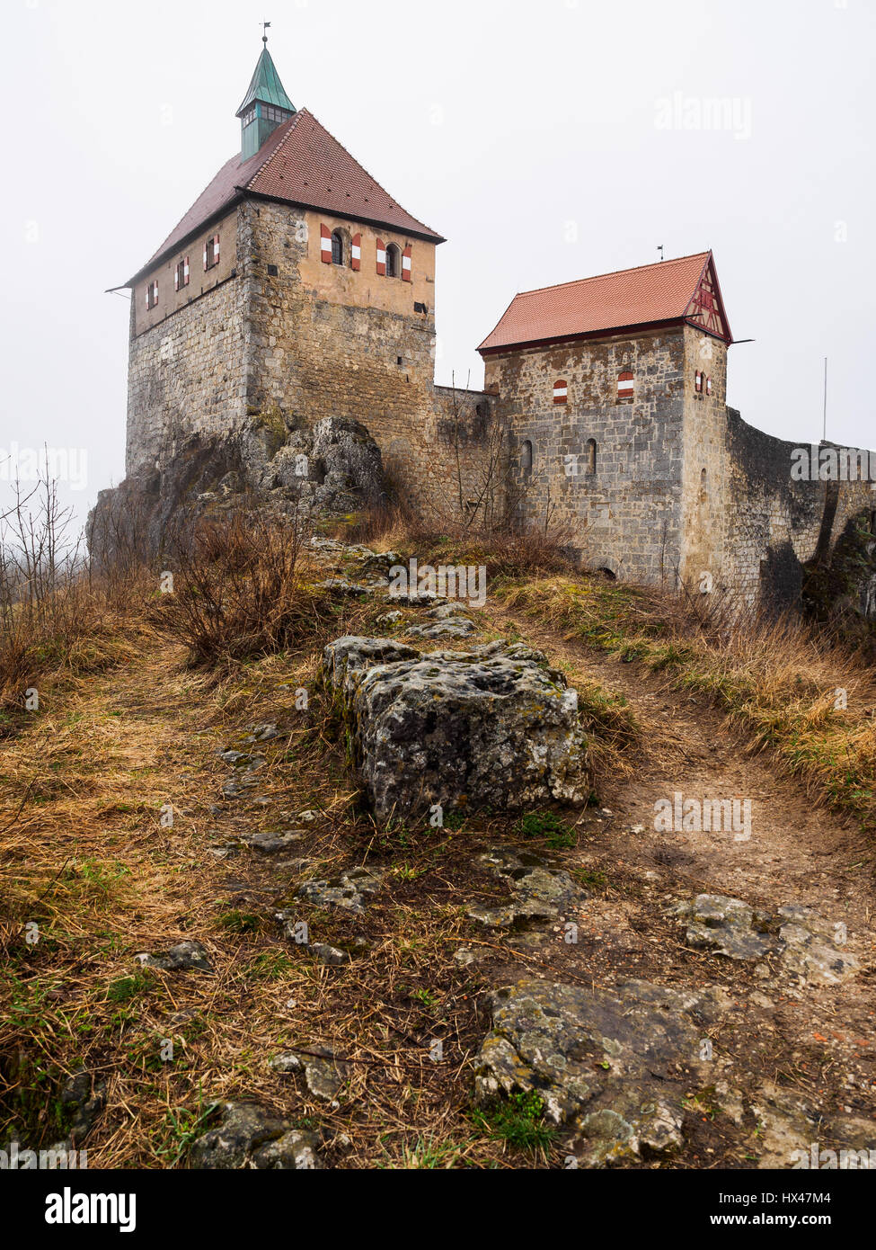Hohenstein Castle in front of a cloudy sky in Hohenstein, Germany, 22 ...