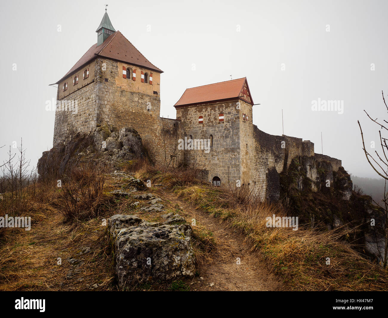 Hohenstein Castle in front of a cloudy sky in Hohenstein, Germany, 22 ...