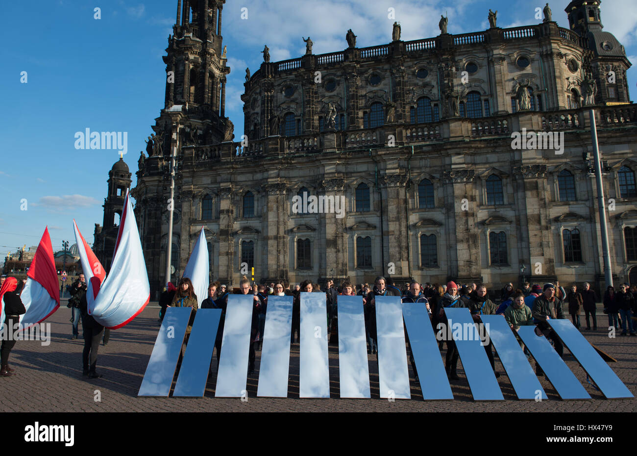 Dresden, Germany. 24th Mar, 2017. Participants of a so-called "Mirror ...