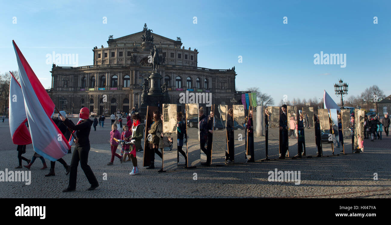 Dresden, Germany. 24th Mar, 2017. Participants of a so-called "Mirror ...