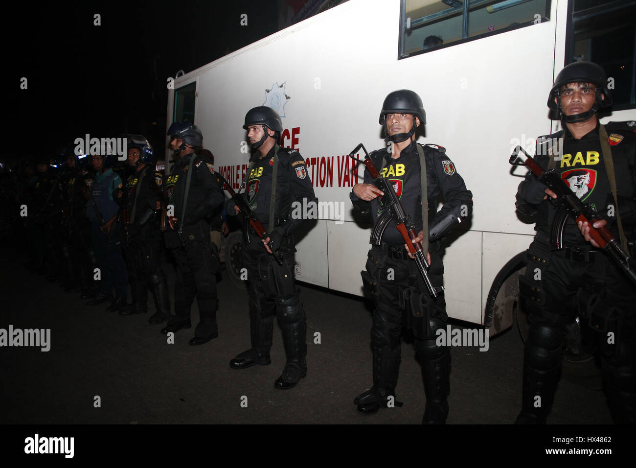 Dhaka, Bangladesh. 24th Mar, 2017. Members of Rapid Action Battalion or ...
