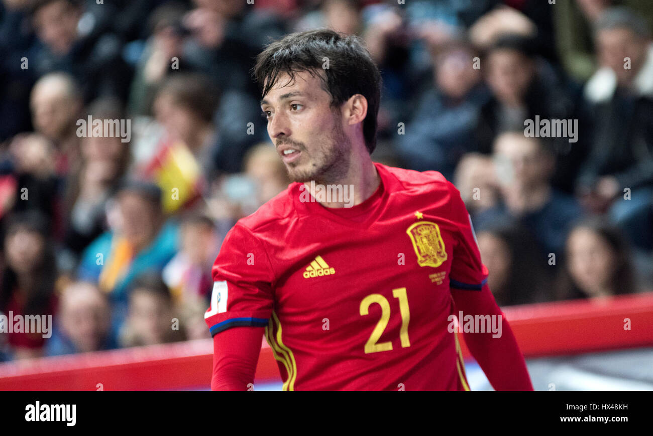 Gijon, Spain. 24th March, 2017. David Silva (Spain) during the football ...