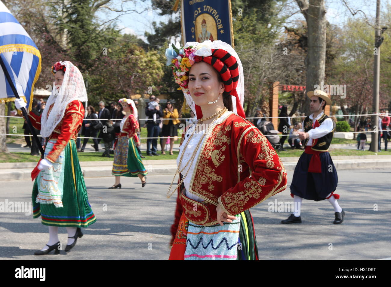 Thessaloniki, Greece. March 25th, 2017. A woman in traditional dress ...